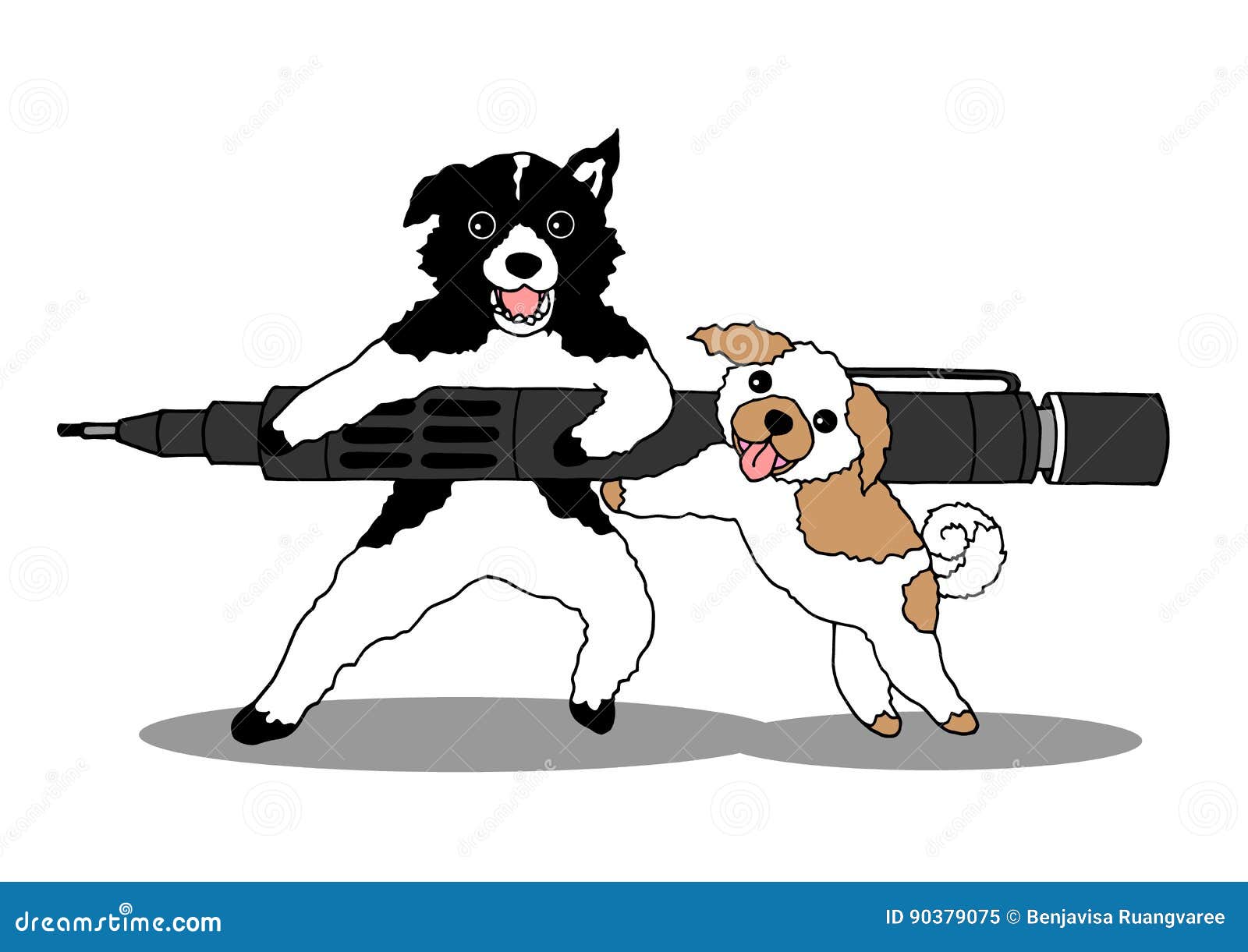 Funny Dogs Writing with Big Pencil, Vector Illustration Hand Drawn ...