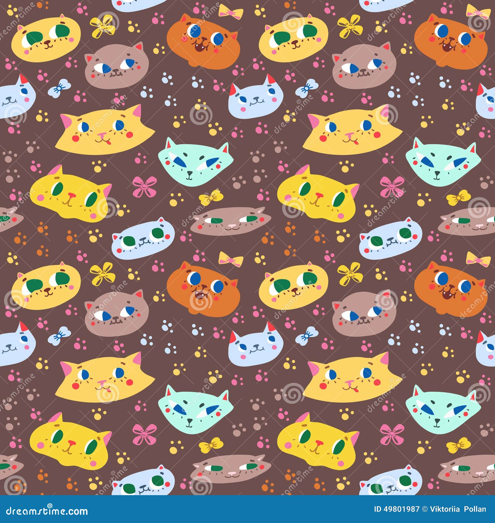 Funny Doodle Cartoon Cats Seamless Vector Pattern Stock Vector ...