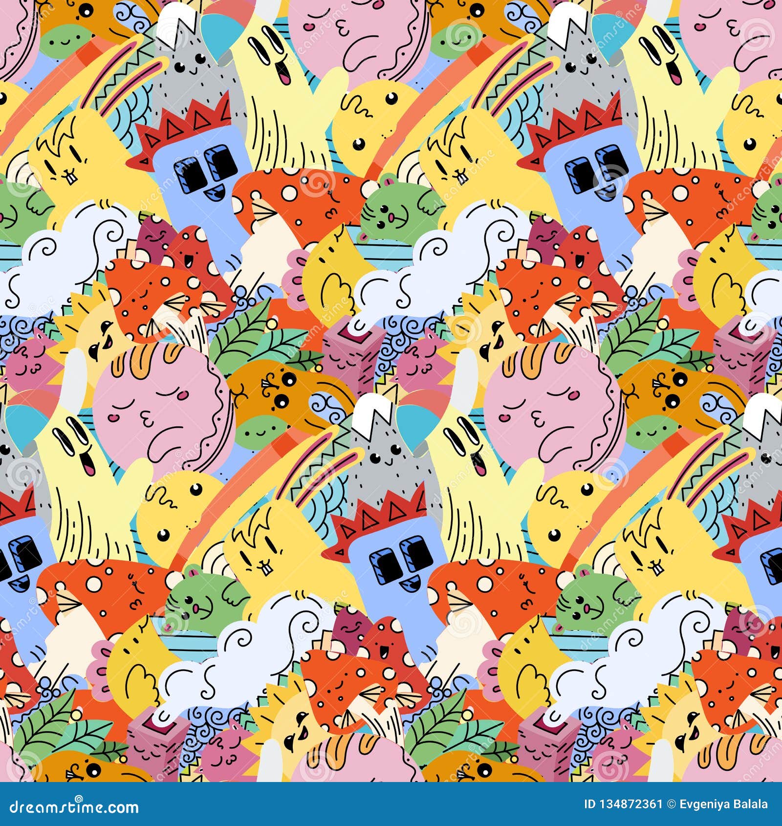 Funny Doodle Monsters on Seamless Pattern for Prints, Designs and ... Funny Doodle Monsters on Seamless Pattern for Prints, Designs and ...