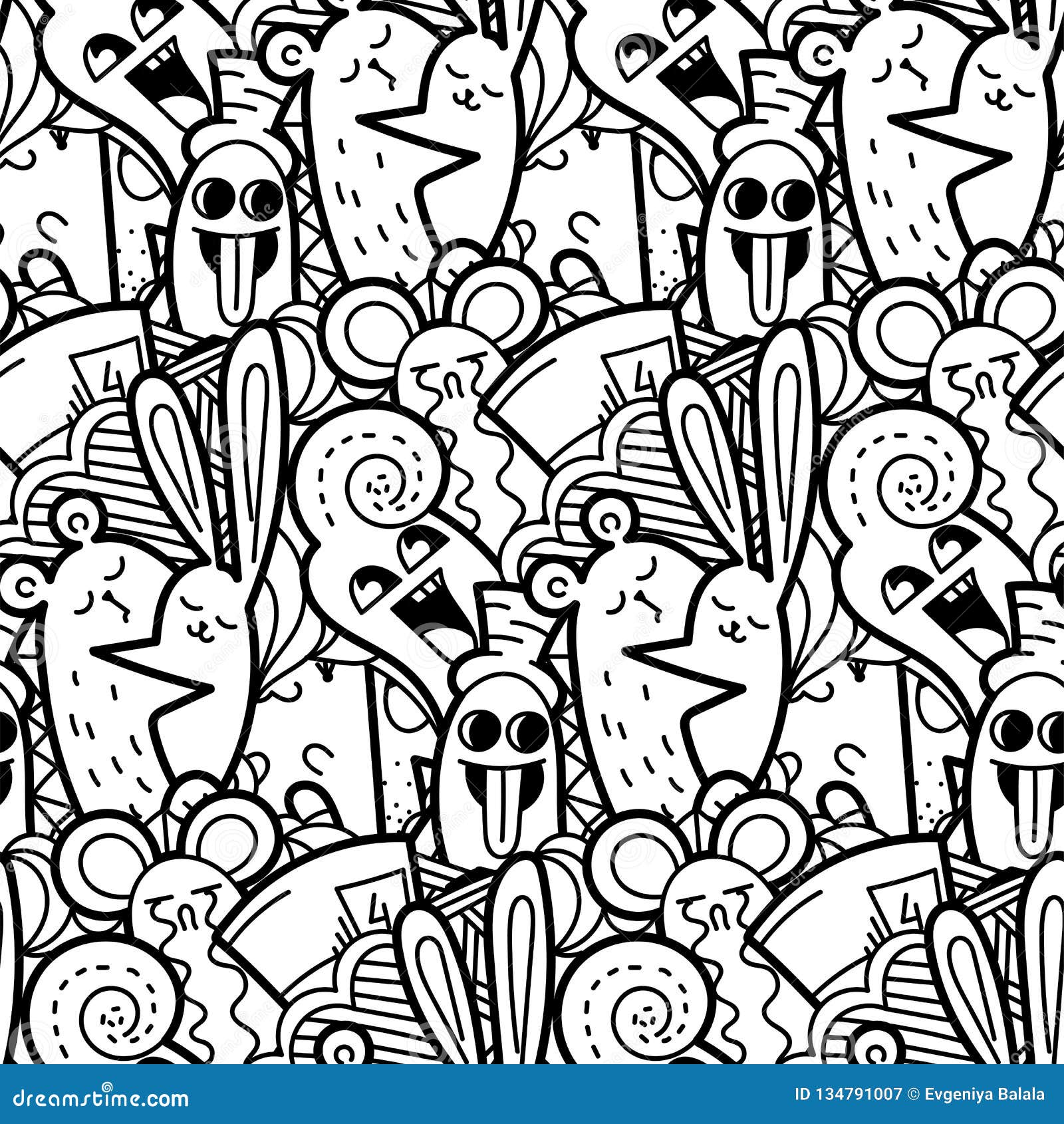 Funny Doodle Monsters Seamless Pattern For Prints Designs And Coloring