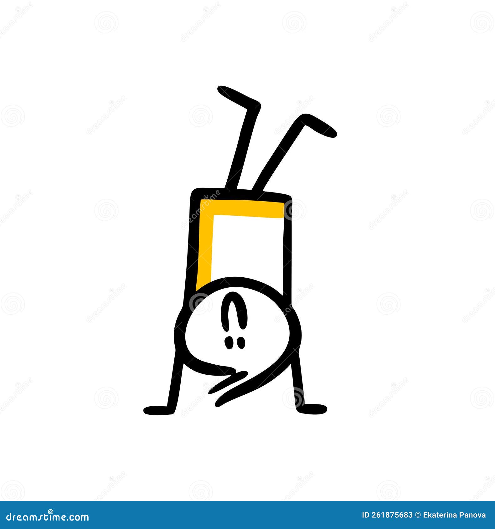Funny Doodle Stickman Standing on His Hands Upside Down and Smiling. Stock Vector - Illustration ...