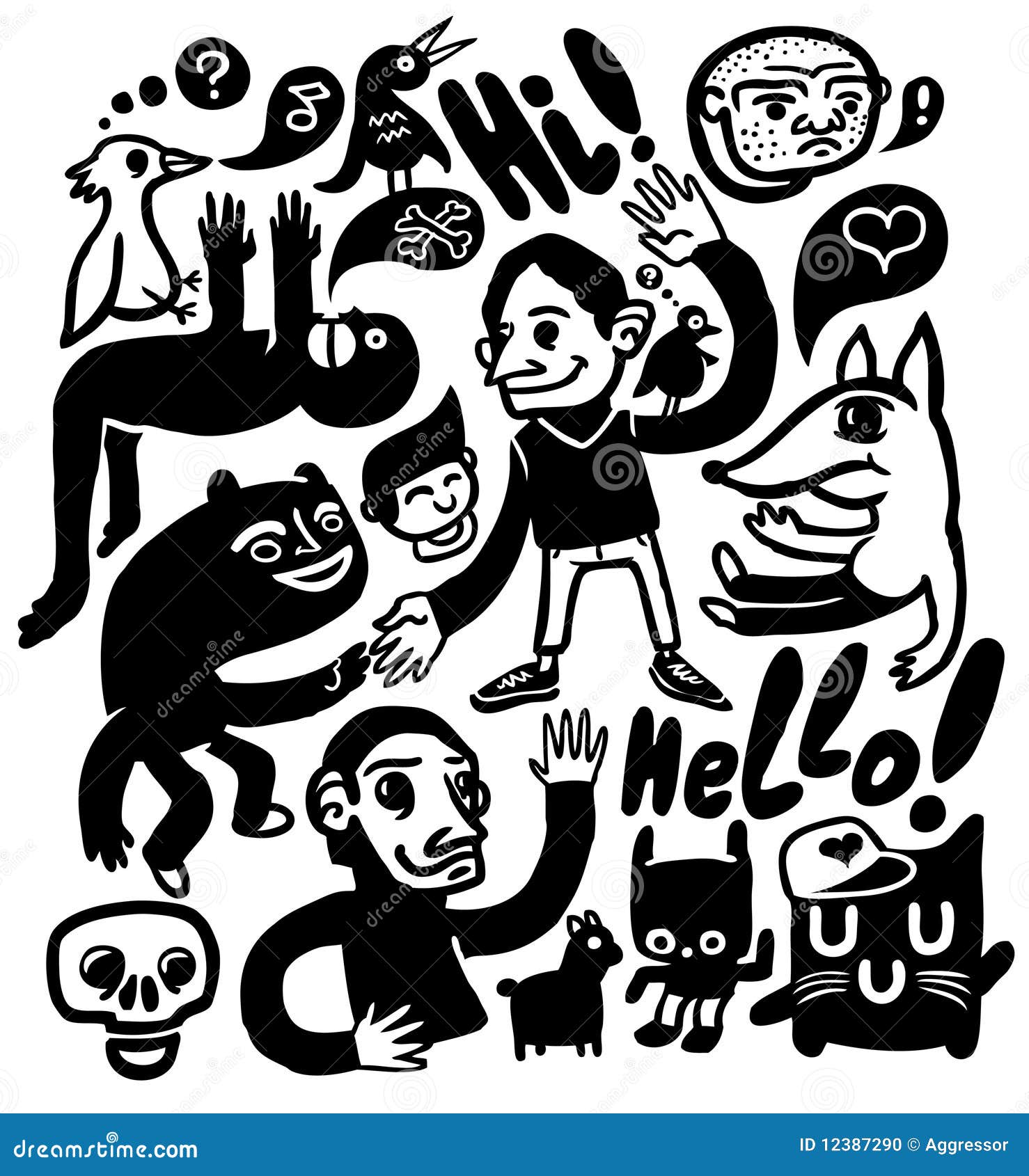 Funny doodles stock vector. Illustration of heart, black - 12387290