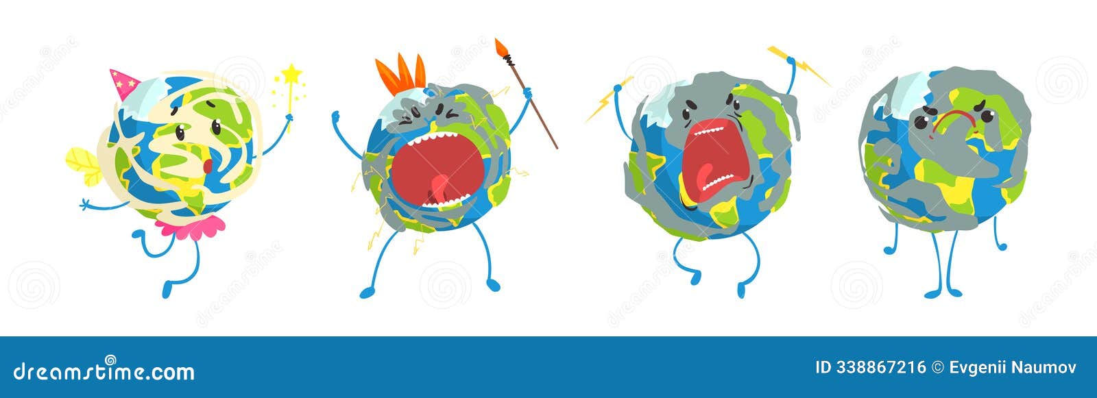 Funny Earth Planet Character with Face and Arm Vector Set Stock Vector ...