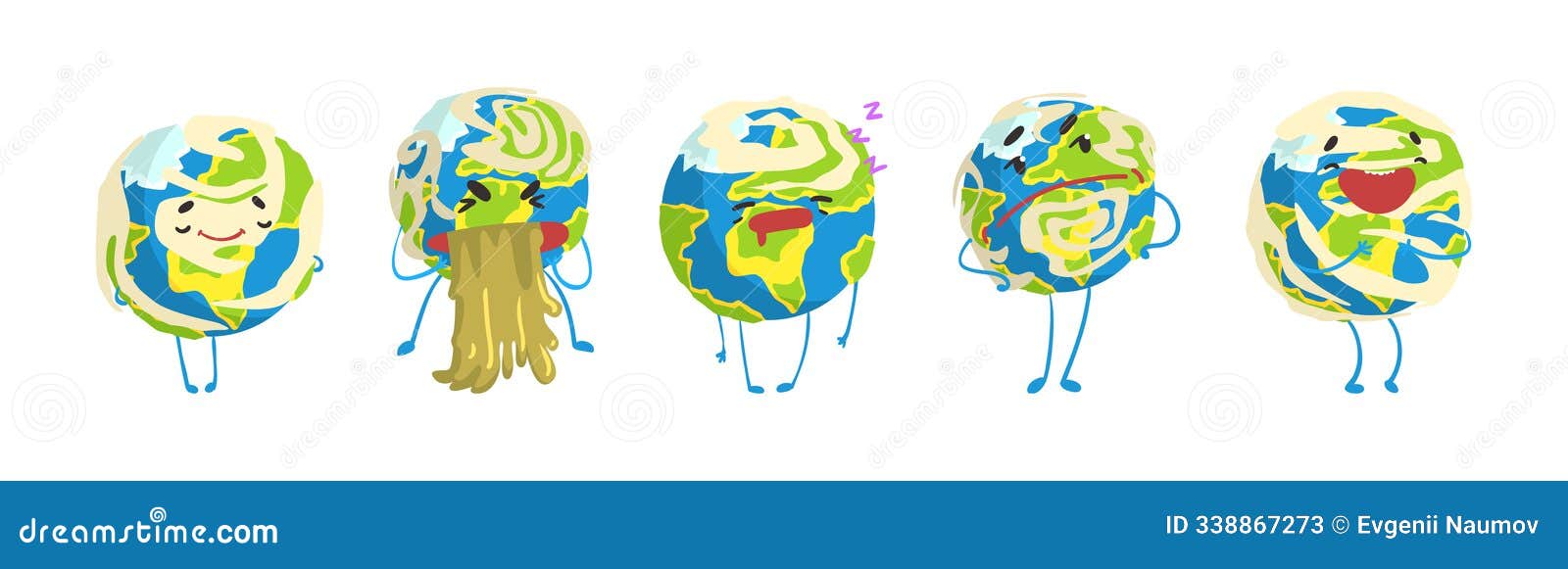 Funny Earth Planet Character with Face and Arm Vector Set Stock Vector ...
