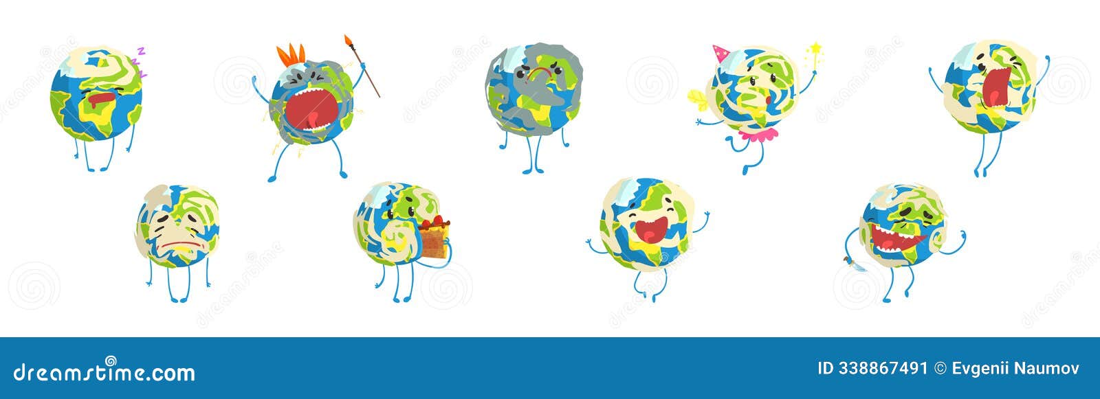 Funny Earth Planet Character with Face and Arm Vector Set Stock Vector ...