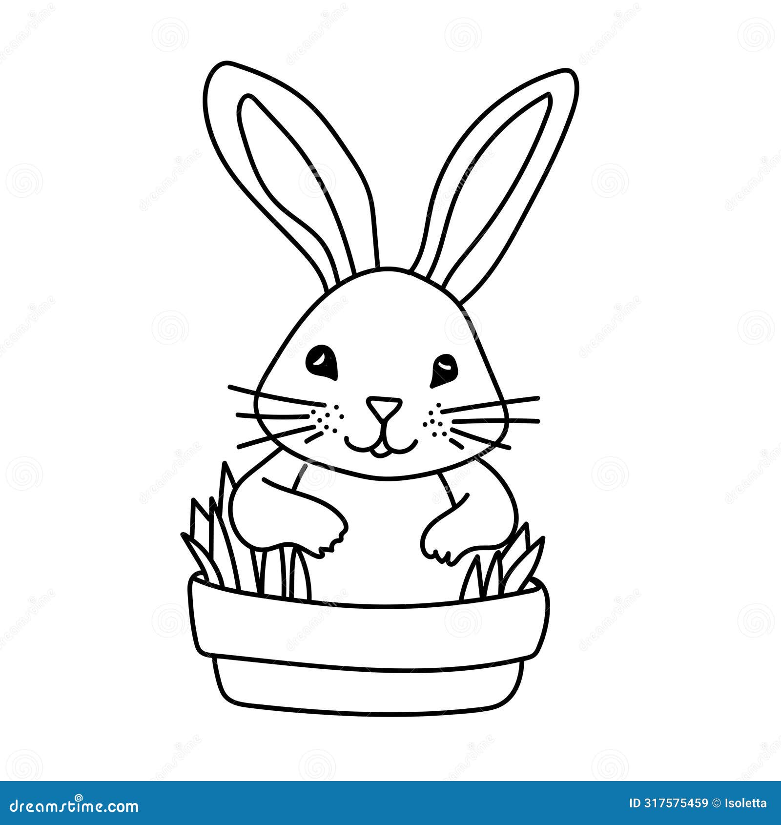Funny Easter Bunny Line Drawing. Doodle Vector Illustration Stock ...