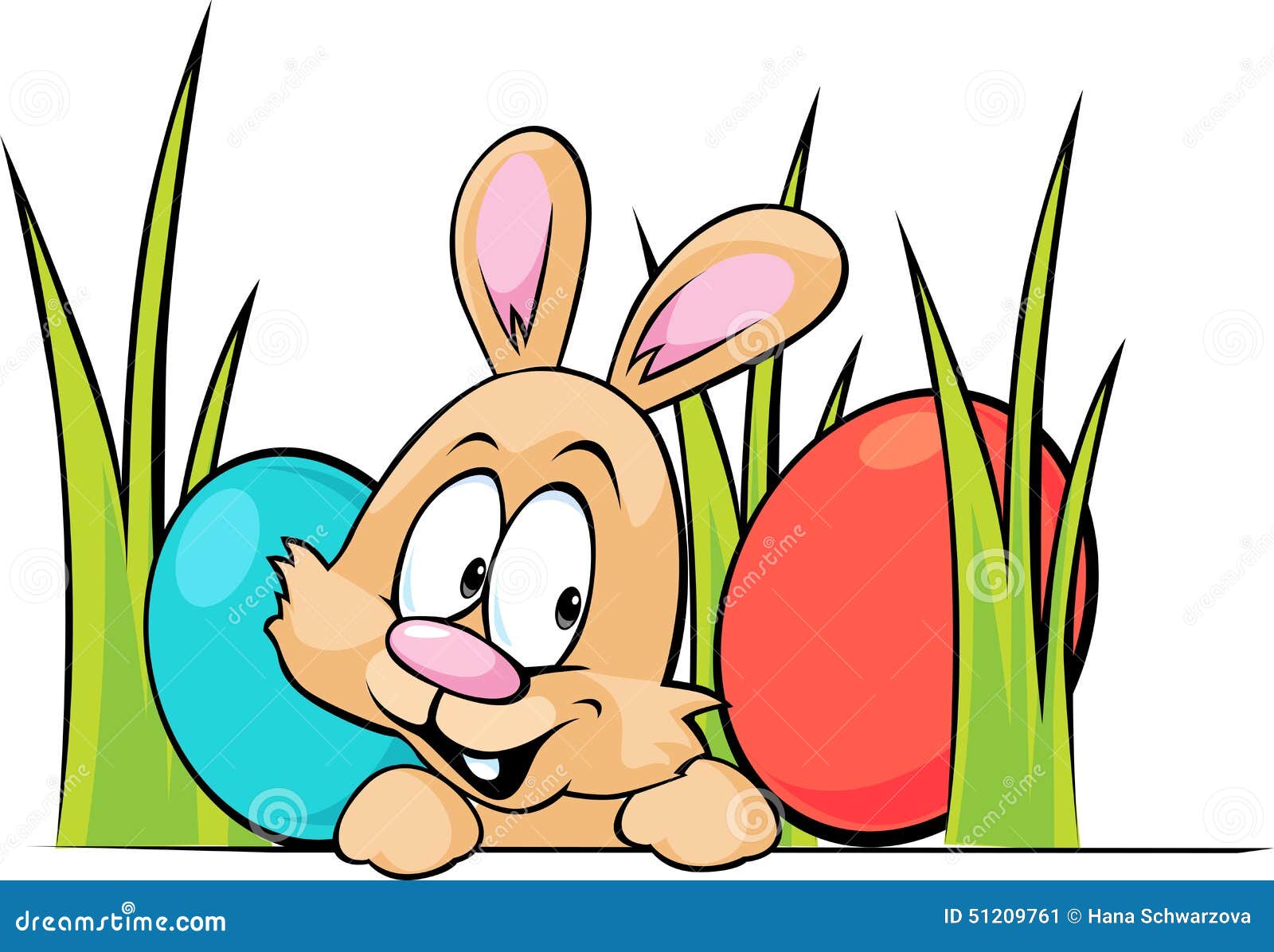 Funny Easter Bunny Peeking Out from Grass Stock Vector - Illustration ...