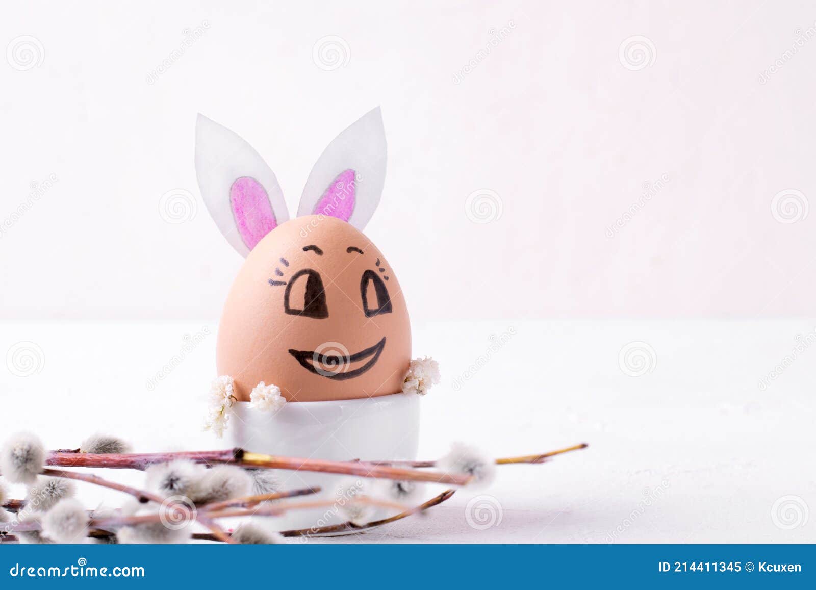 Funny Easter Egg Reminding Cute Bunny and Willow Twig Stock Image ...