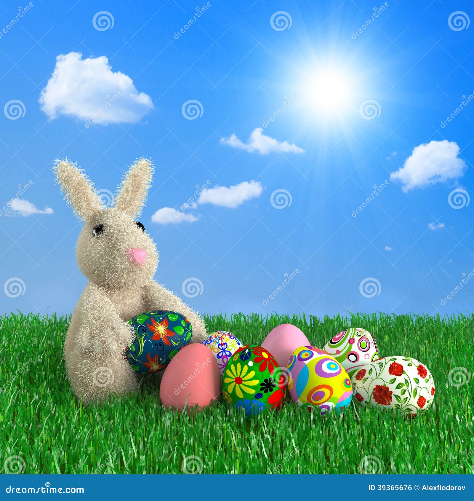 Funny Easter rabbit. stock illustration. Illustration of meadow - 39365676