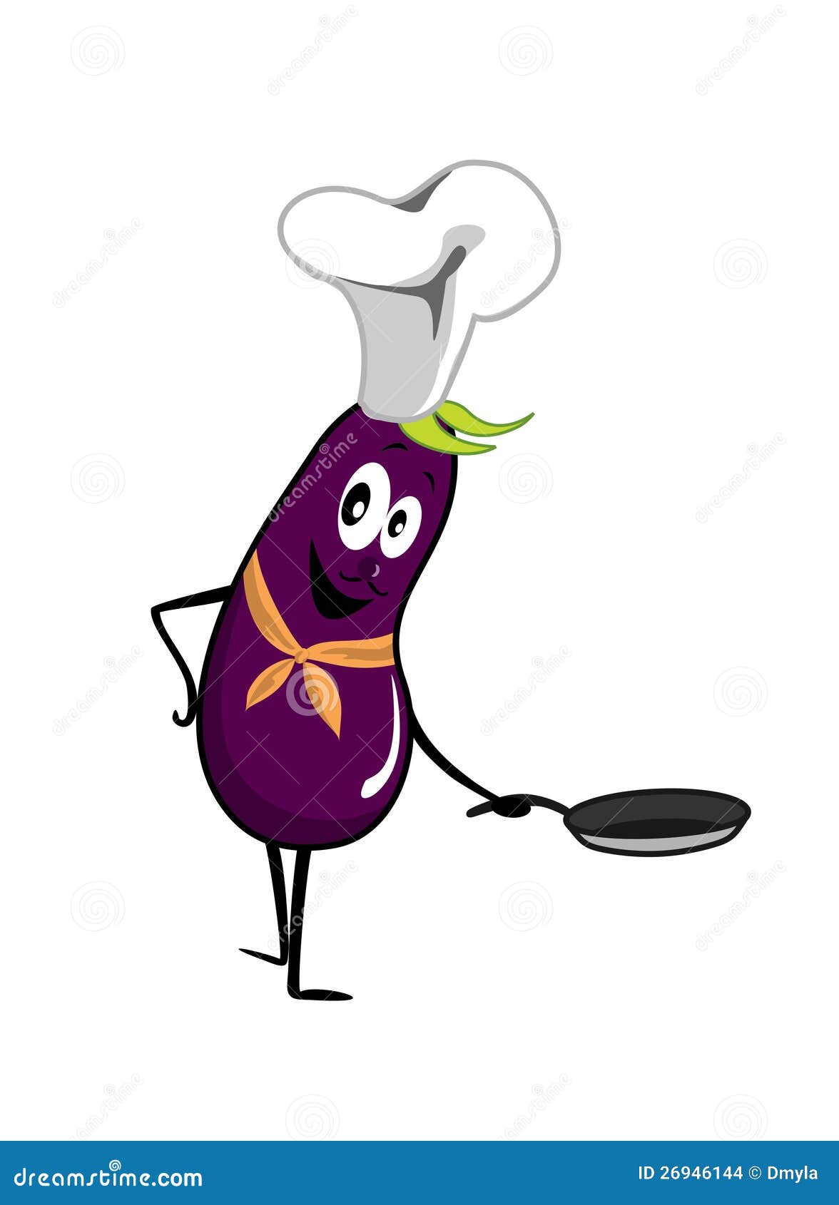 Funny Eggplant with a Frying Pan Stock Illustration - Illustration of ...