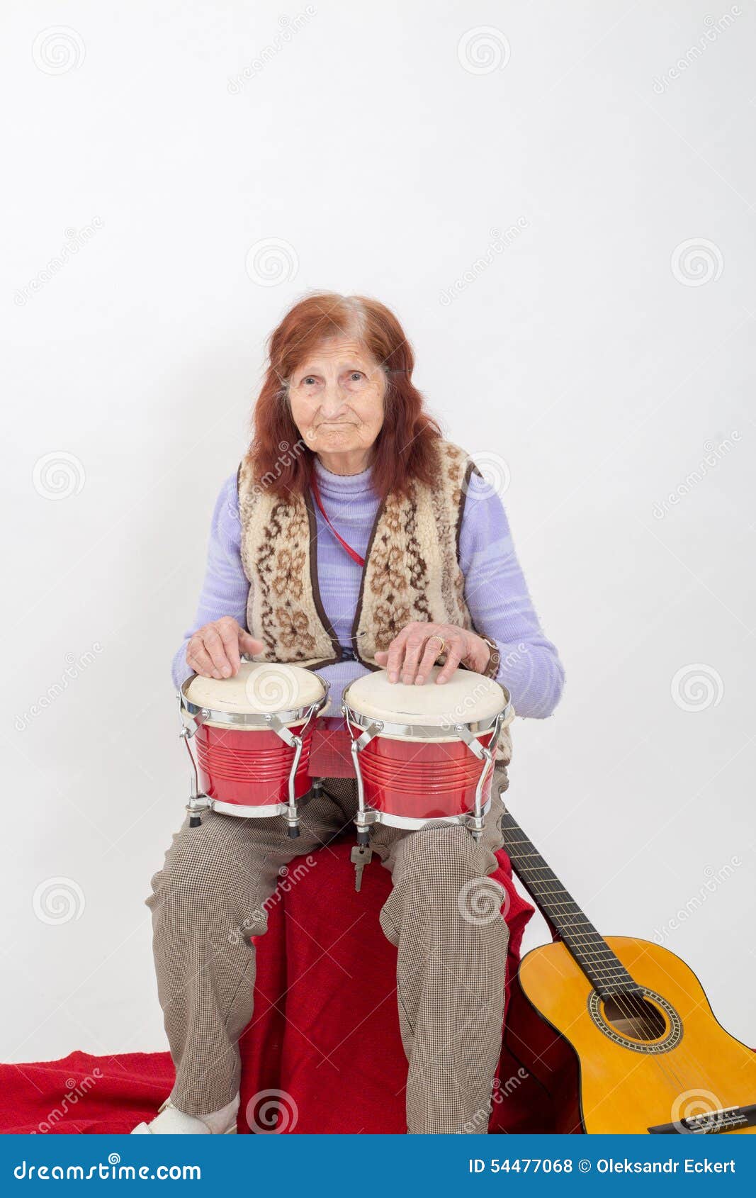 Funny Elderly Lady Playing Bongo Stock Photo - Image of cheerful ...