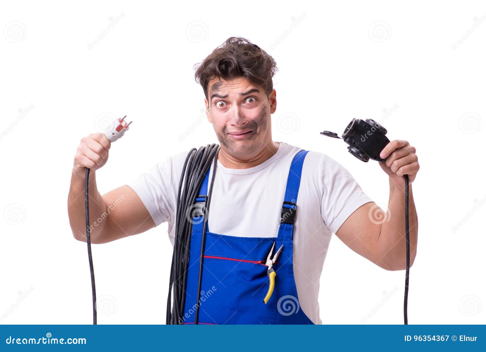 The Funny Electrician Isolated on White Stock Image - Image of ...