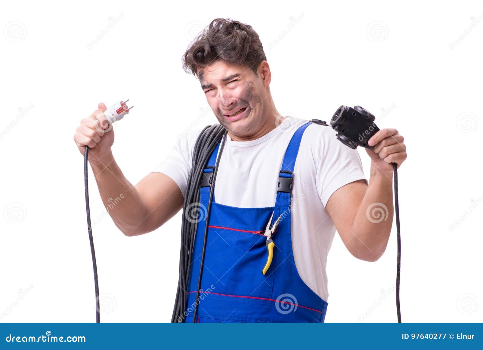 The Funny Electrician Isolated on White Stock Image - Image of ...