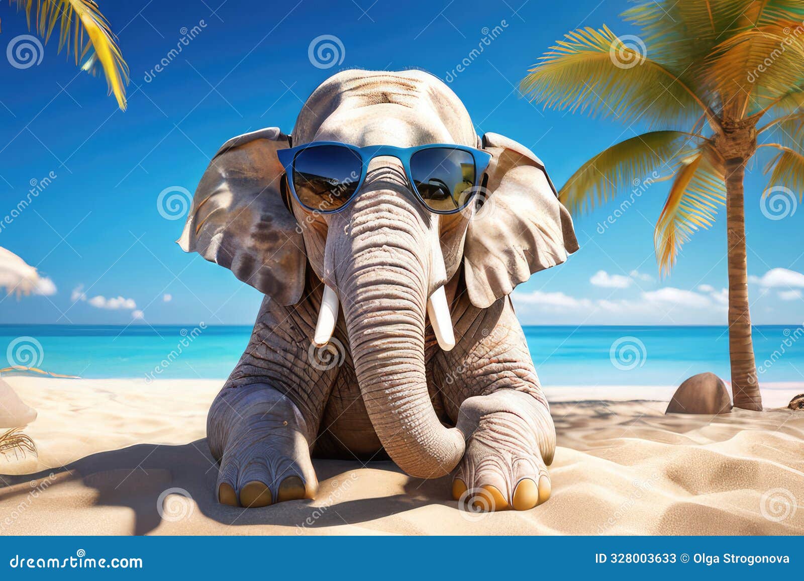 A Funny Elephant Animal in Sunglasses Relaxing on a Sandy Beach Stock ...