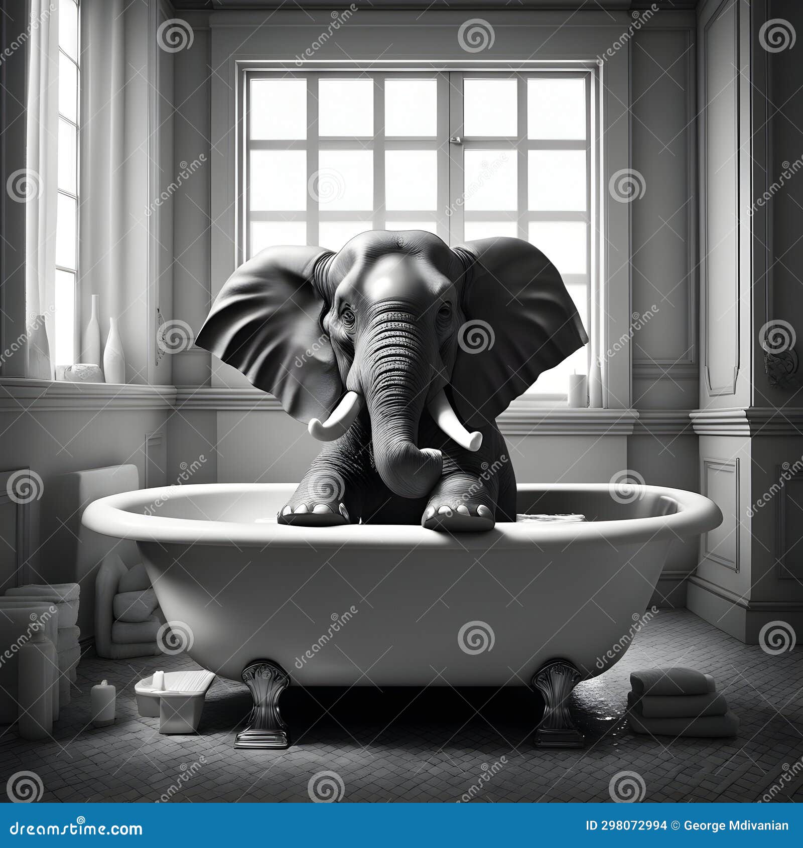 Funny Elephant in the Bathroom Stock Illustration - Illustration of ...