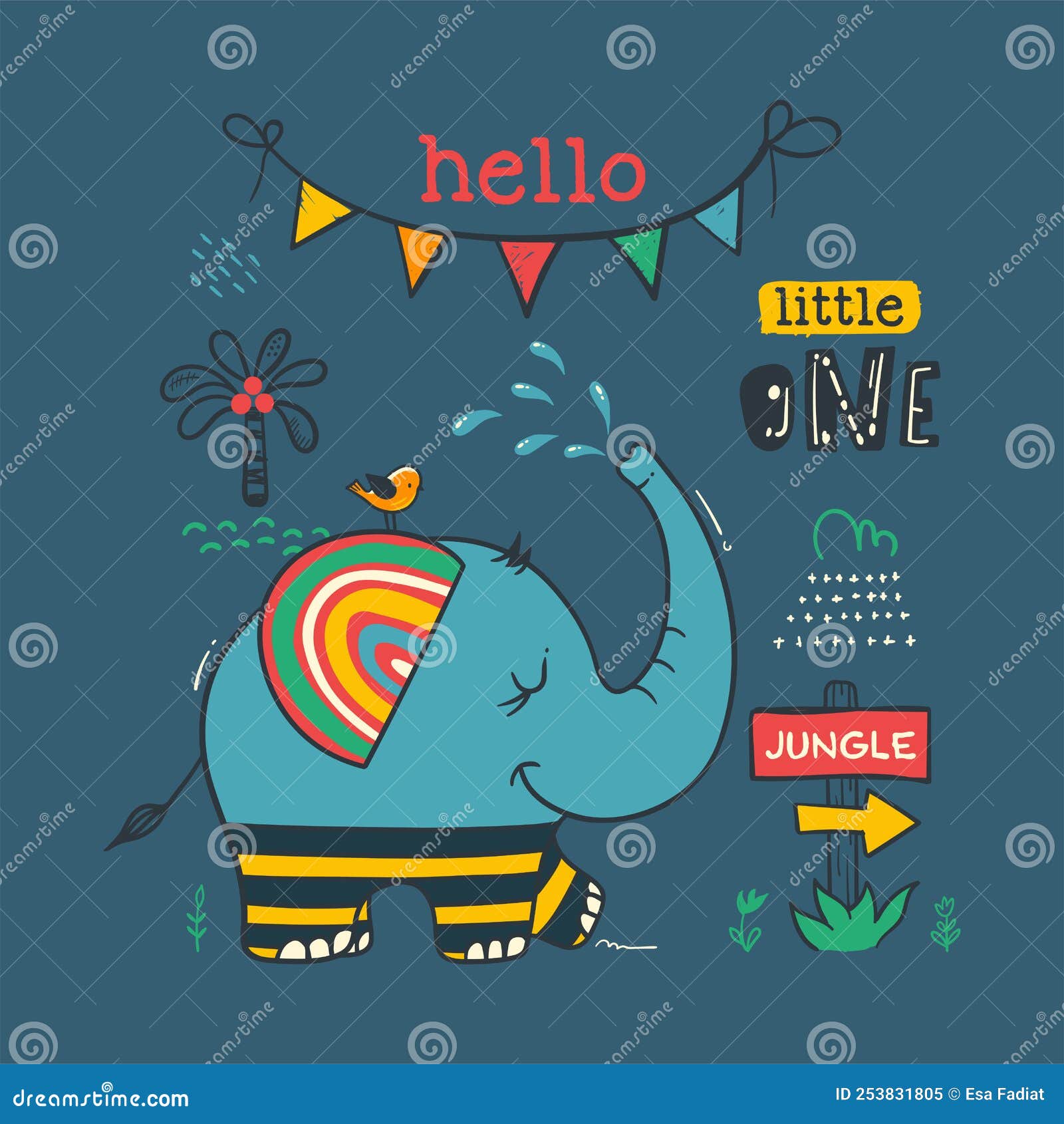 Funny Elephant Cartoon Illustration for Tee Stock Vector - Illustration ...