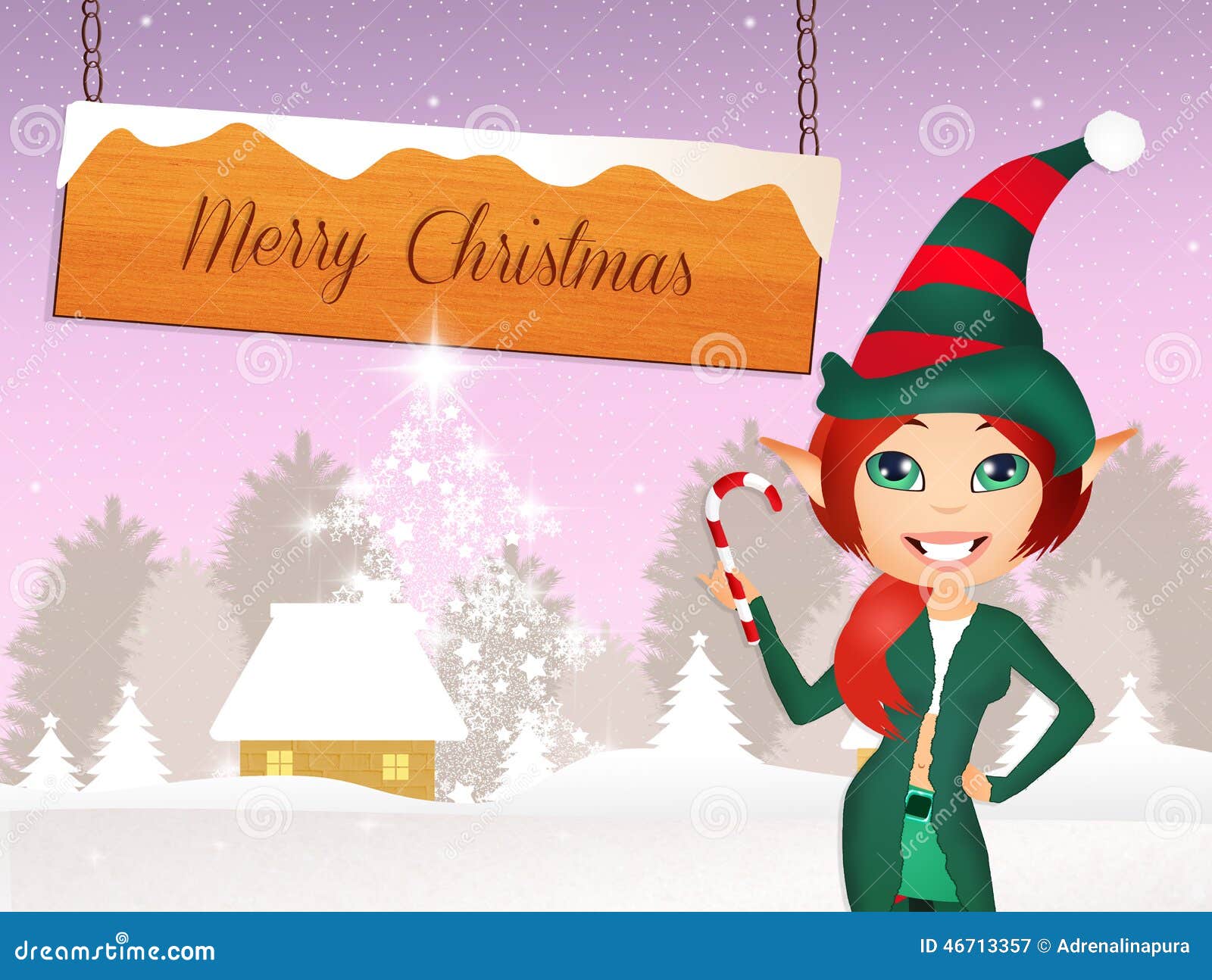 Funny elf at Christmas stock illustration. Illustration of santa - 46713357