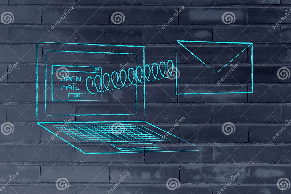 Funny Email Coming Out of a Computer Screen with a Spring Stock Photo ...