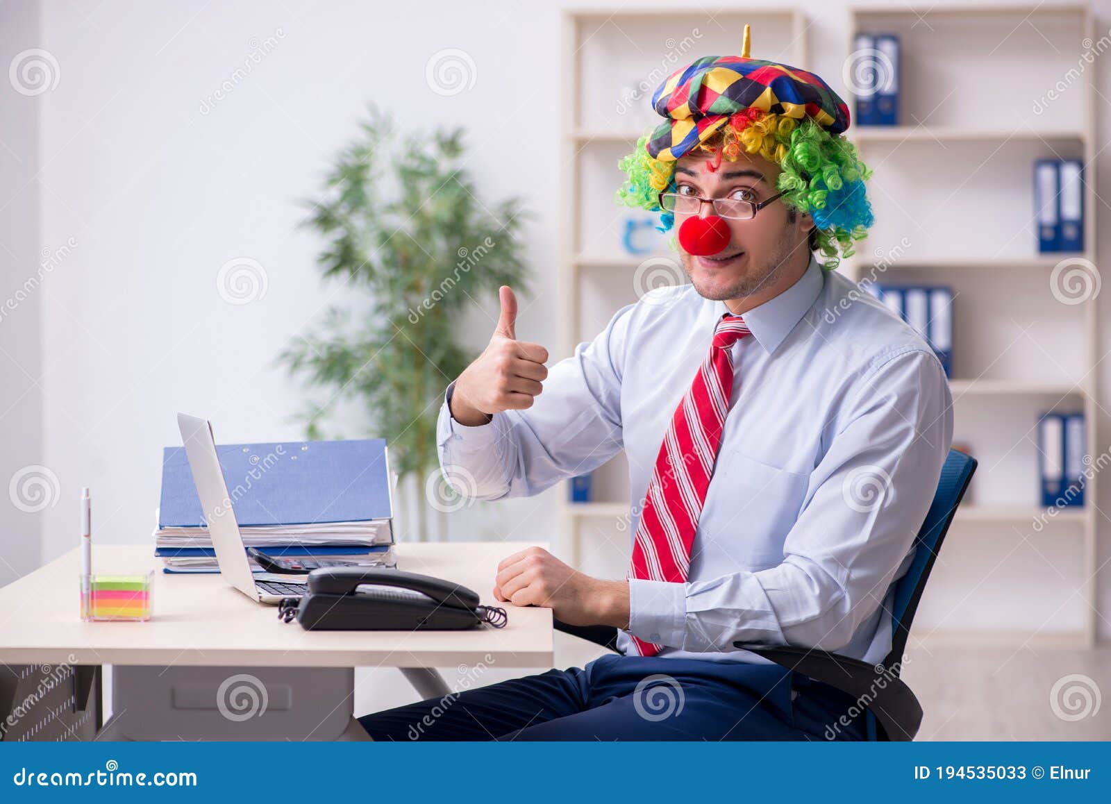 Funny Employee Clown Working in the Office Stock Image - Image of ...