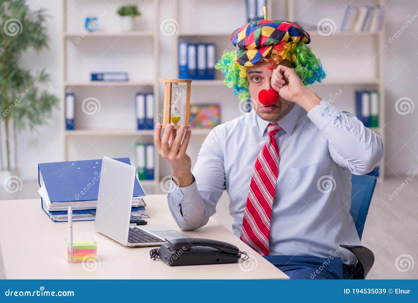 Funny Employee Clown Working in the Office Stock Image - Image of fool ...