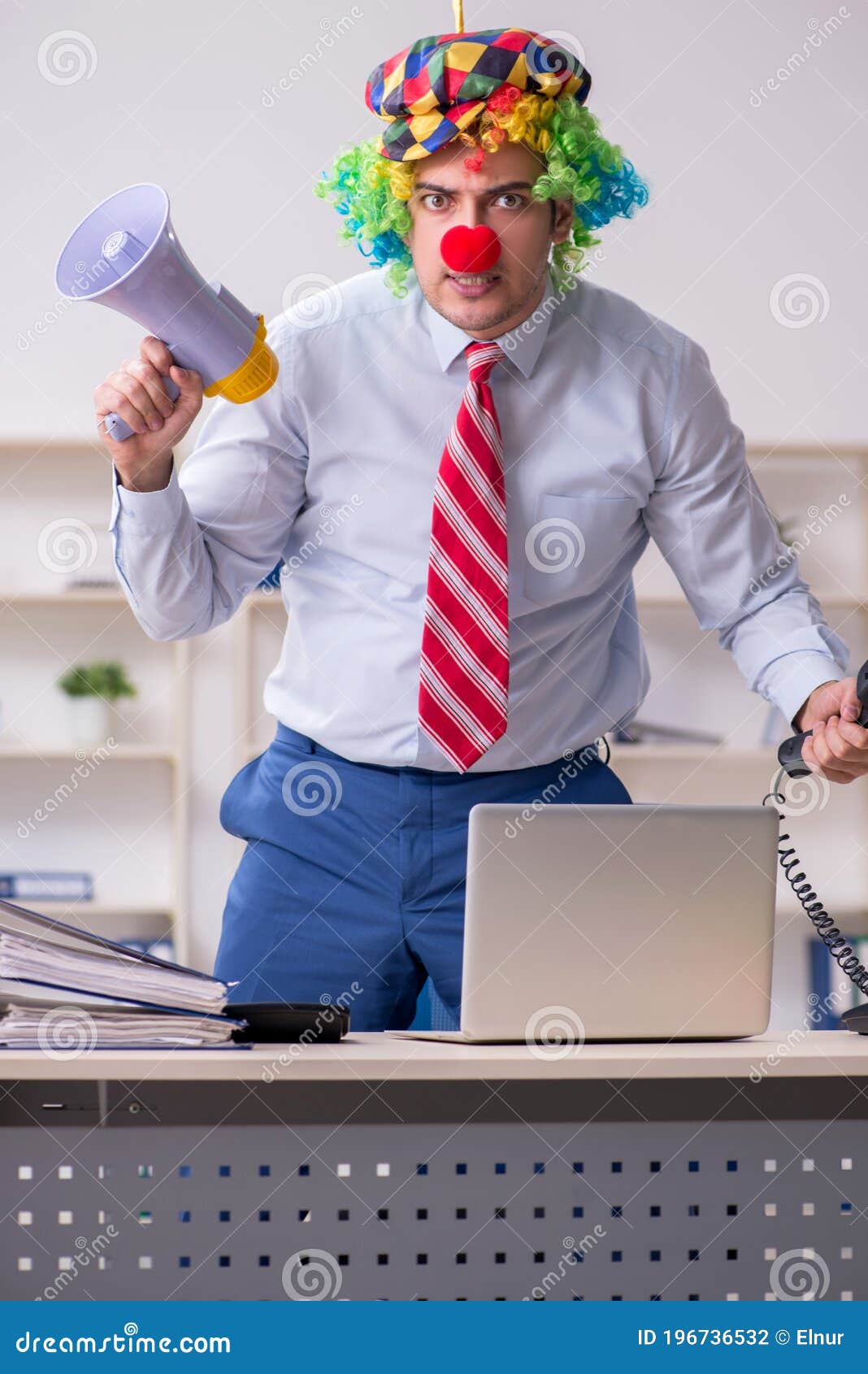 Funny Employee Clown Working in the Office Stock Photo - Image of ...