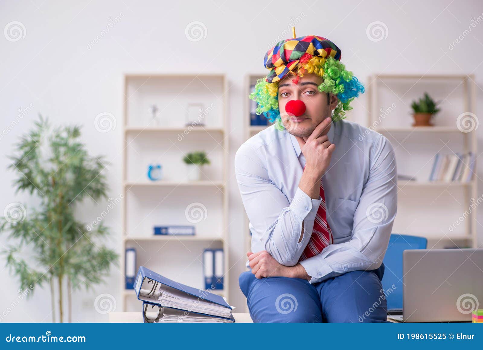 Funny Employee Clown Working in the Office Stock Image - Image of ...