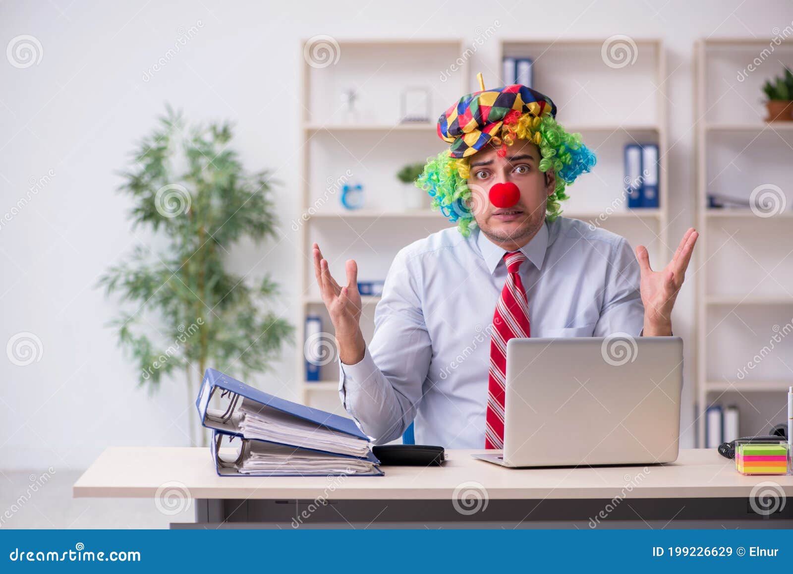 Funny Employee Clown Working in the Office Stock Image - Image of busy ...