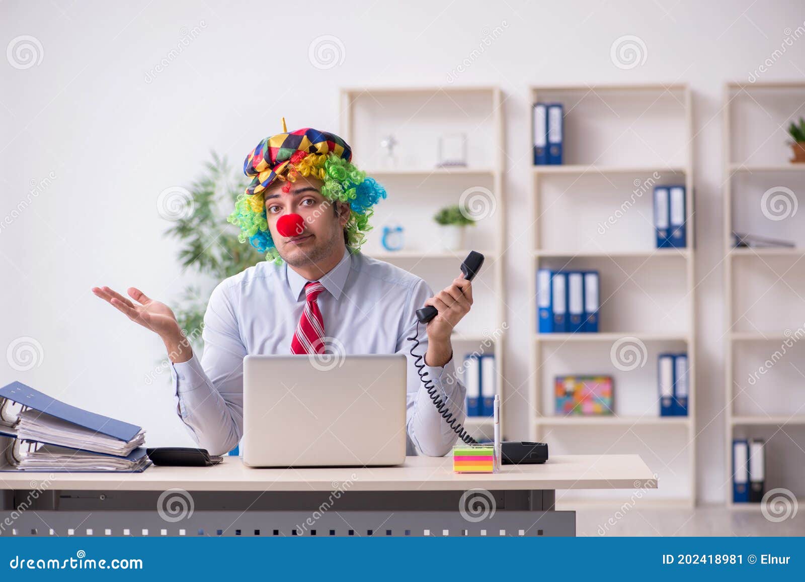 Funny Employee Clown Working in the Office Stock Image - Image of joker ...
