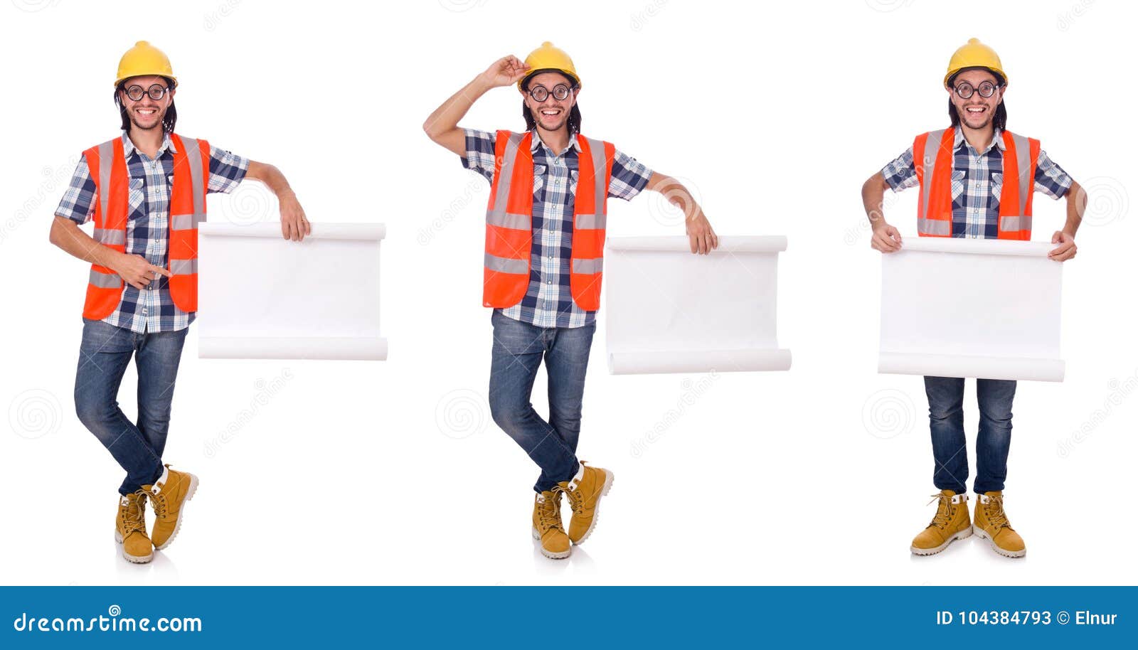 The Funny Engineer Isolated on the White White Stock Image - Image of ...