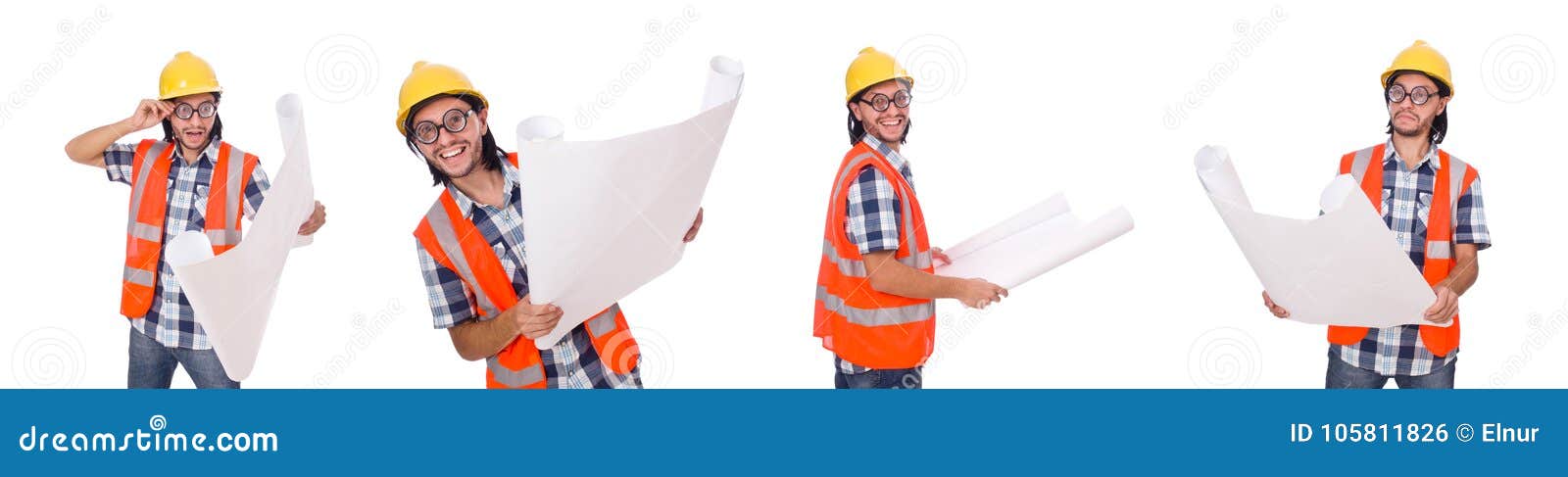 The Funny Engineer Isolated on the White White Stock Photo - Image of ...
