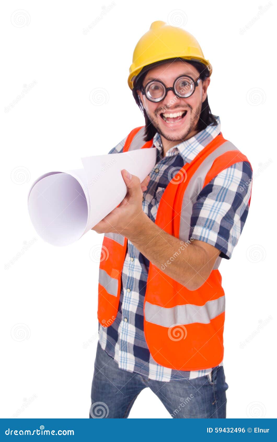 Funny Engineer Isolated on the White White Stock Photo - Image of ...