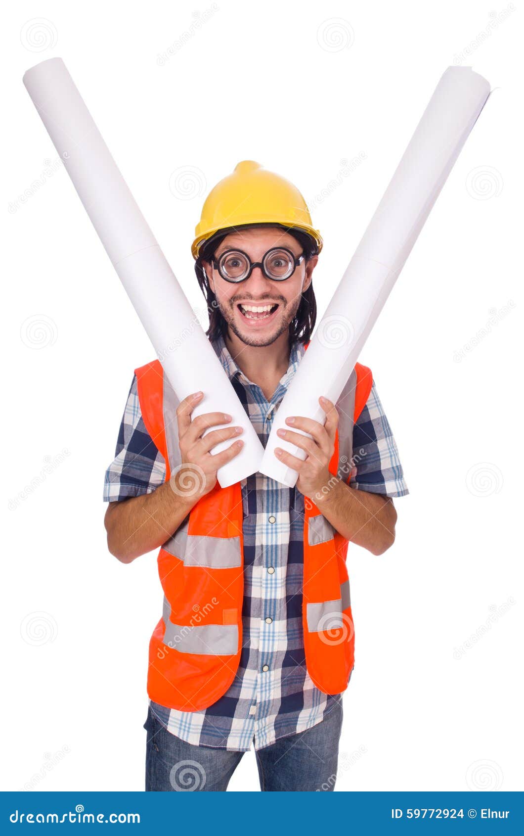 Funny Engineer Isolated on the White White Stock Photo - Image of ...