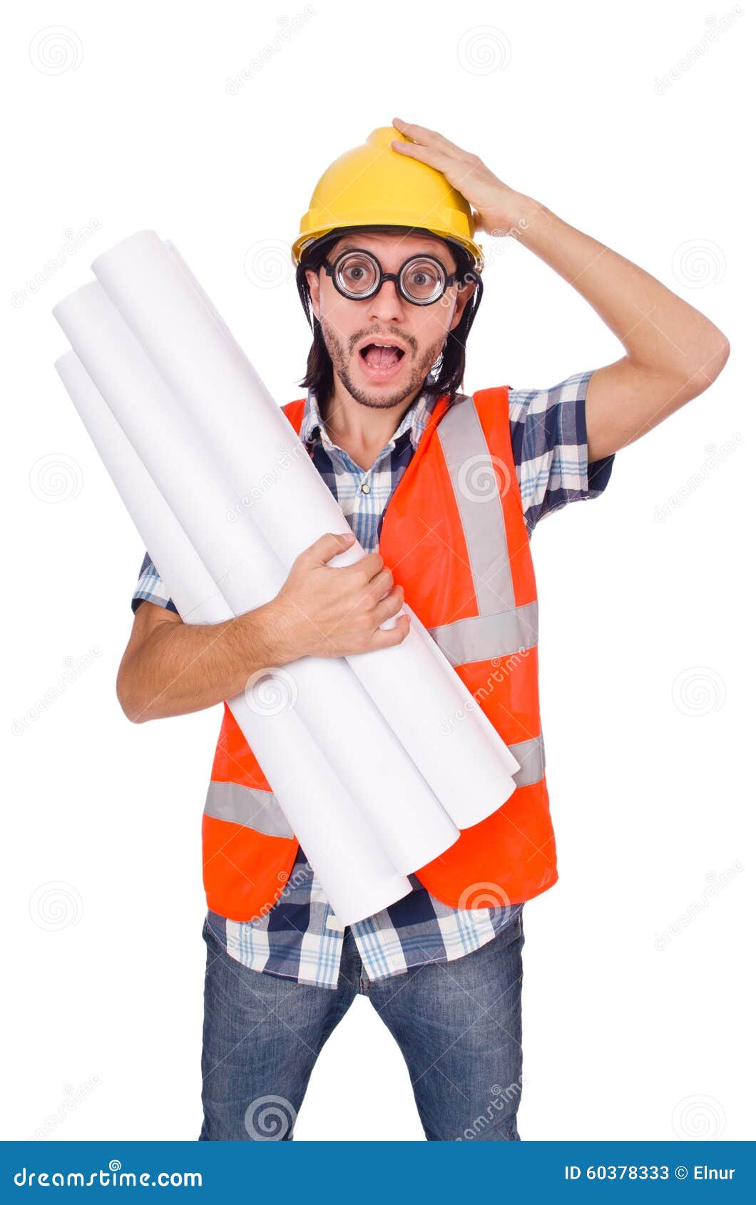 Funny Engineer Isolated on the White White Stock Image - Image of ...