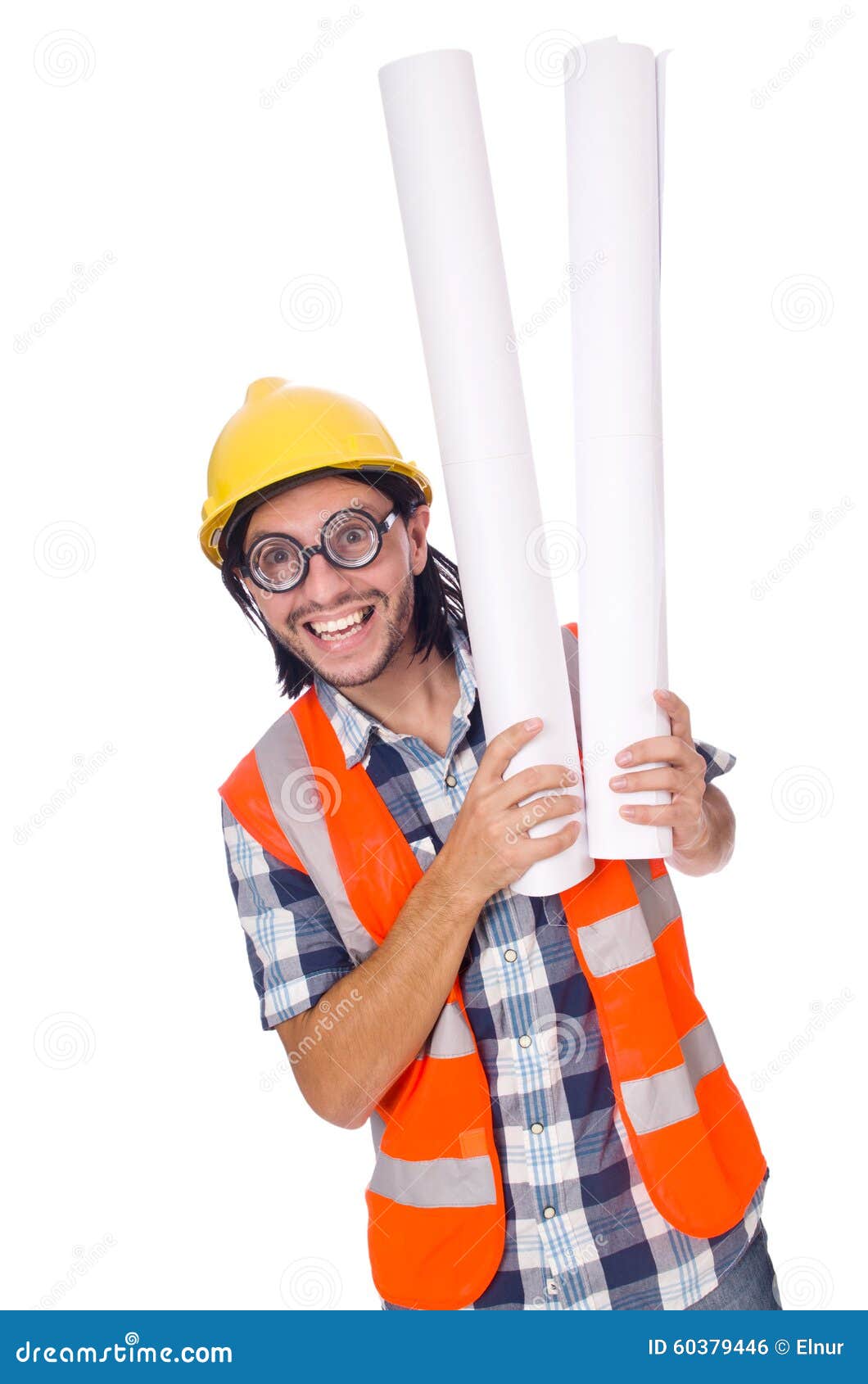 Funny Engineer Isolated on the White White Stock Photo - Image of ...