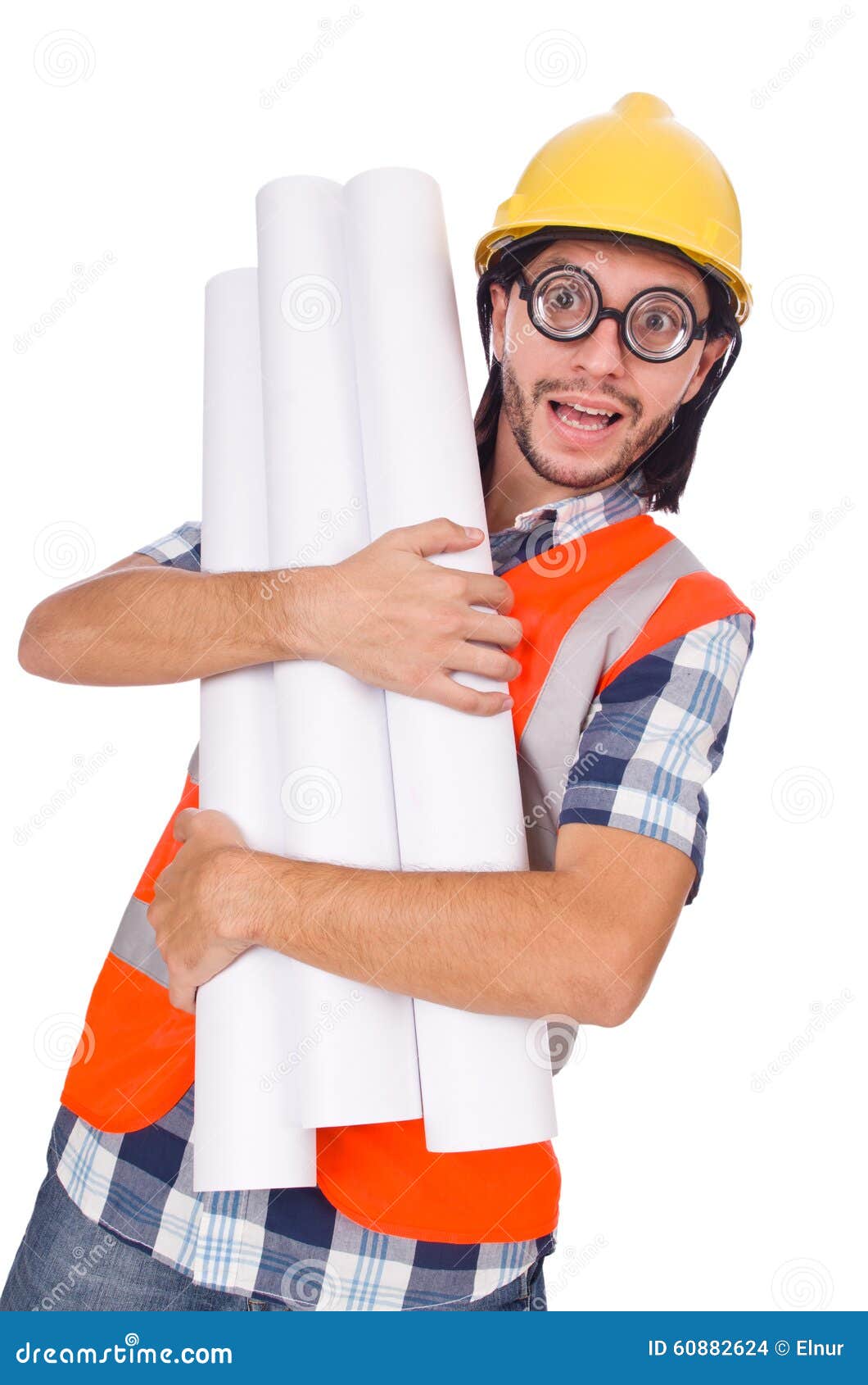 The Funny Engineer Isolated on the White White Stock Photo - Image of ...