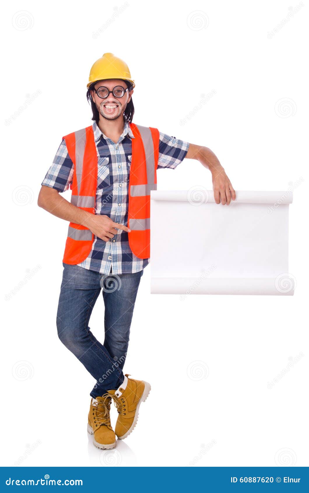 The Funny Engineer Isolated on the White White Stock Photo - Image of ...