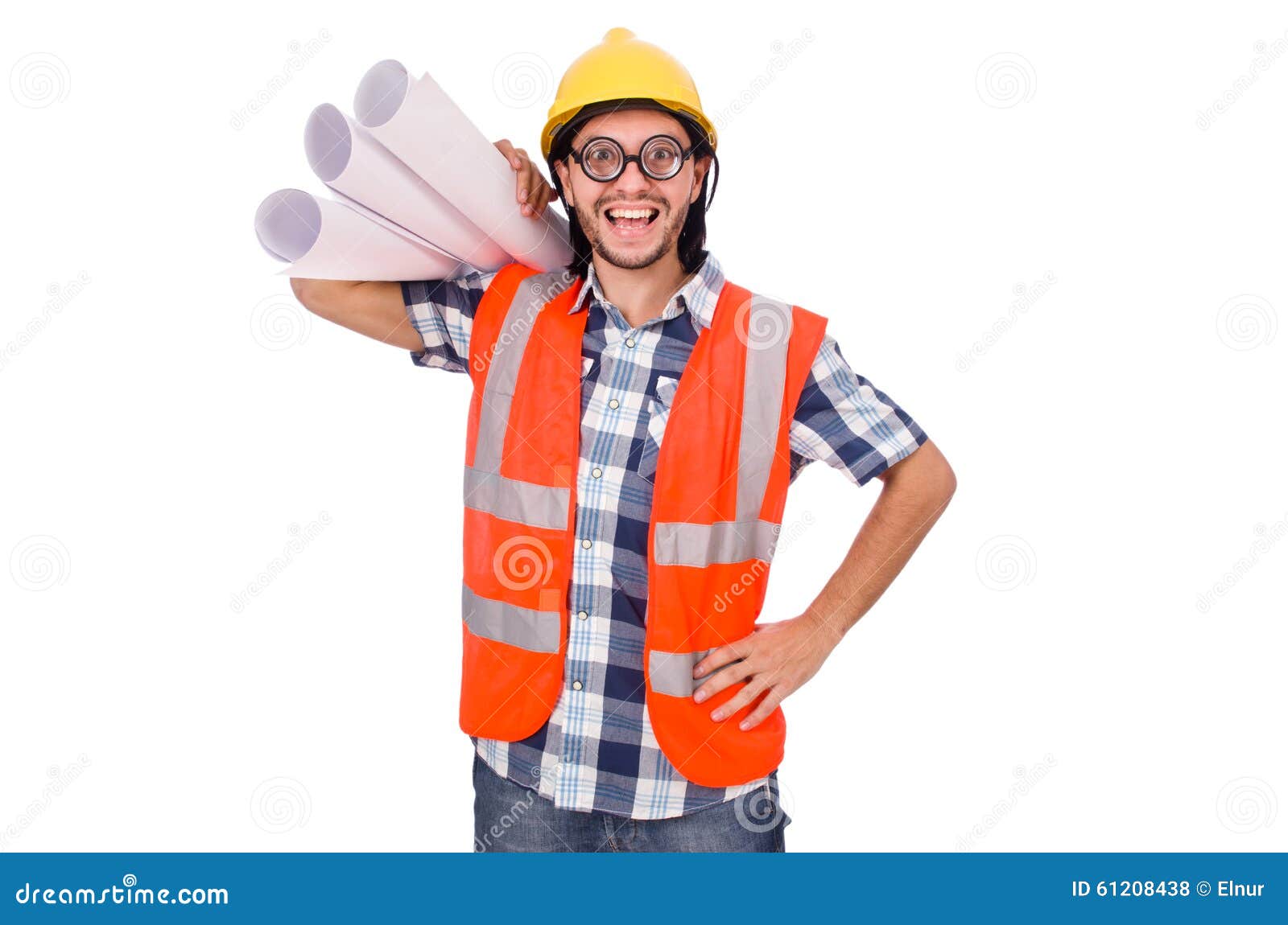 The Funny Engineer Isolated on the White White Stock Photo - Image of ...