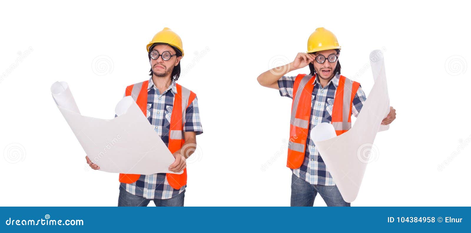 The Funny Engineer Isolated on the White White Stock Photo - Image of ...