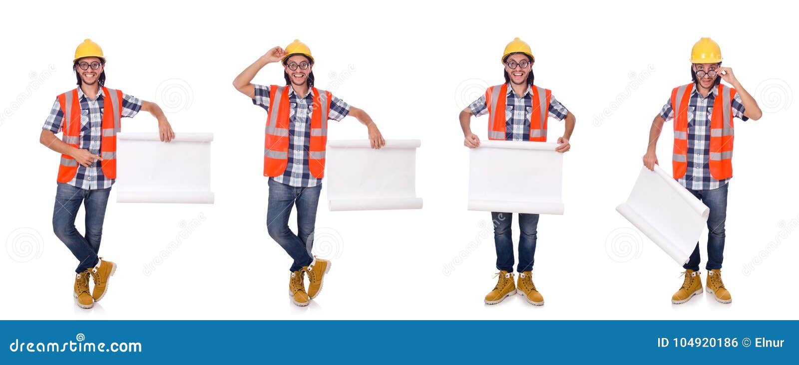 The Funny Engineer Isolated on the White White Stock Photo - Image of ...