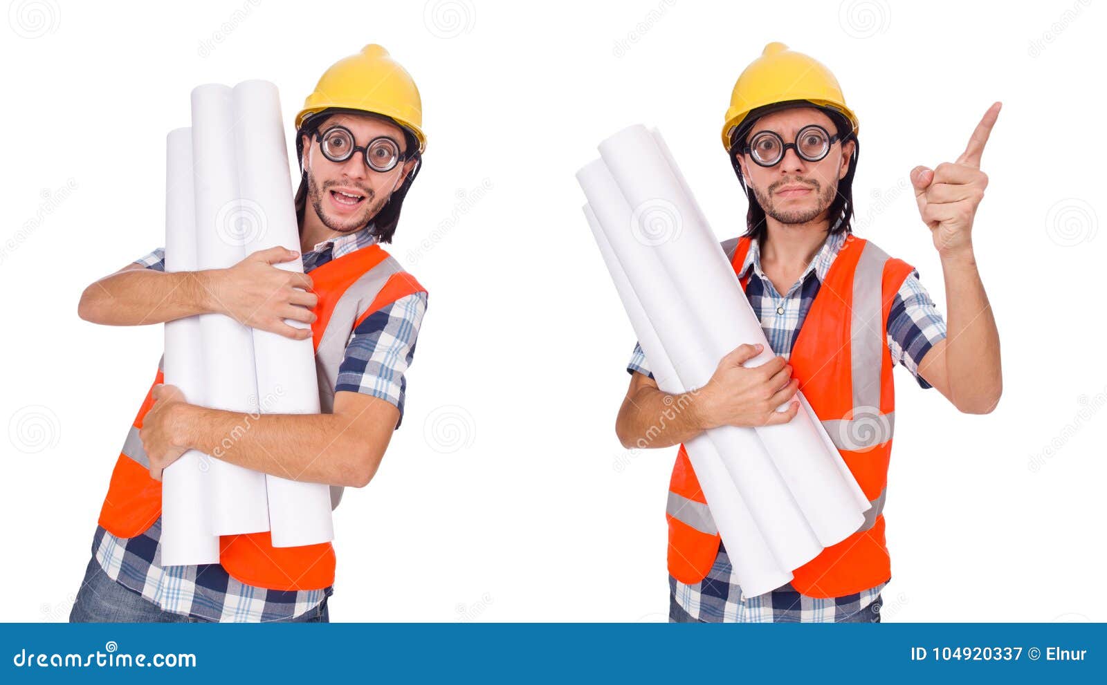 The Funny Engineer Isolated on the White White Stock Image - Image of ...