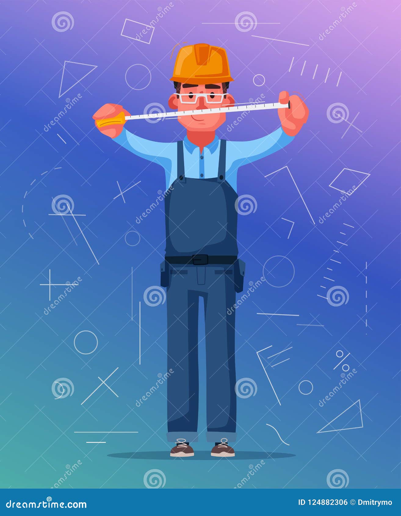 Funny Engineer is Measures. Employee is Working Stock Vector ...