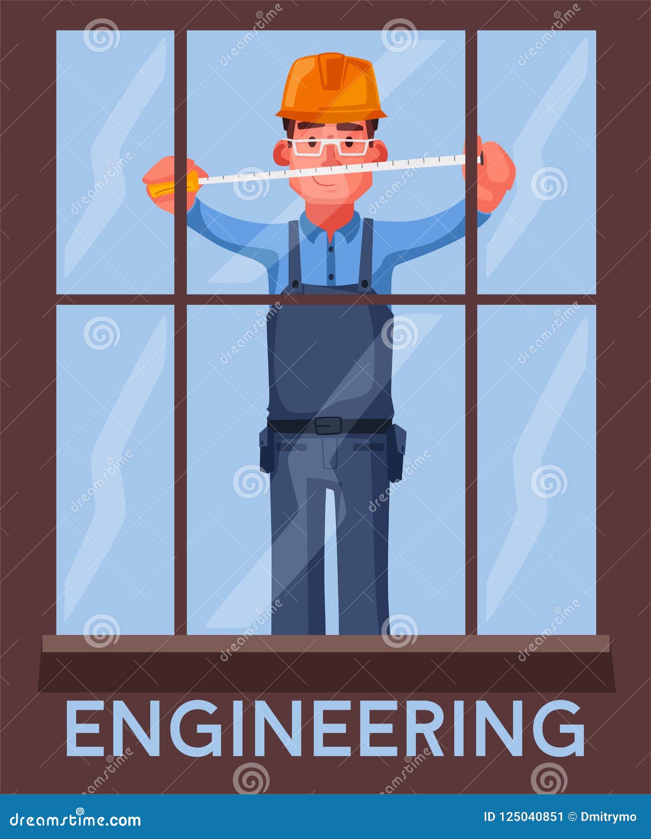 Funny Engineer is Measures a Window. Employee is Working Stock Vector ...