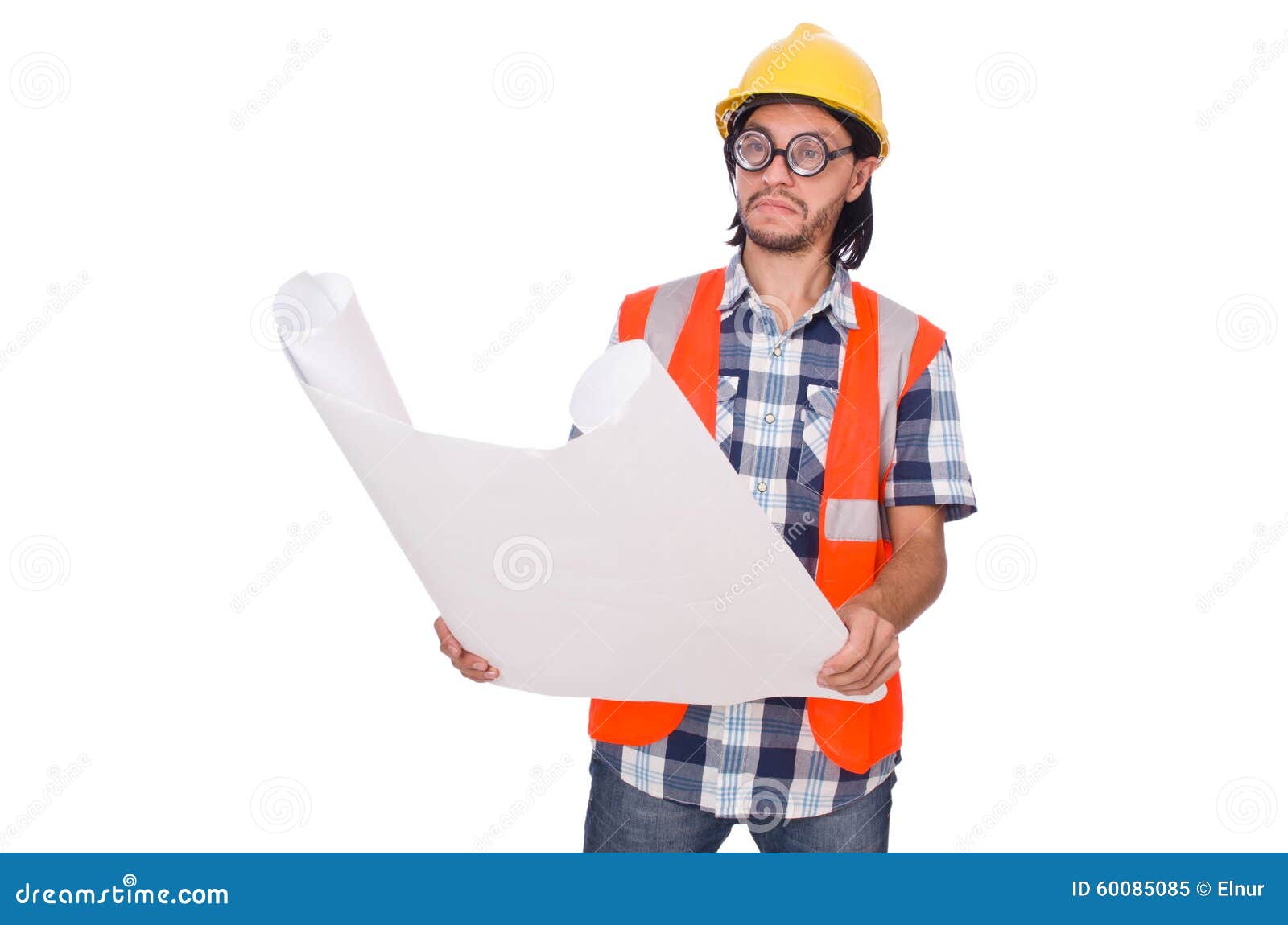 Funny Engineer on the White Stock Image - Image of industrial, draft ...