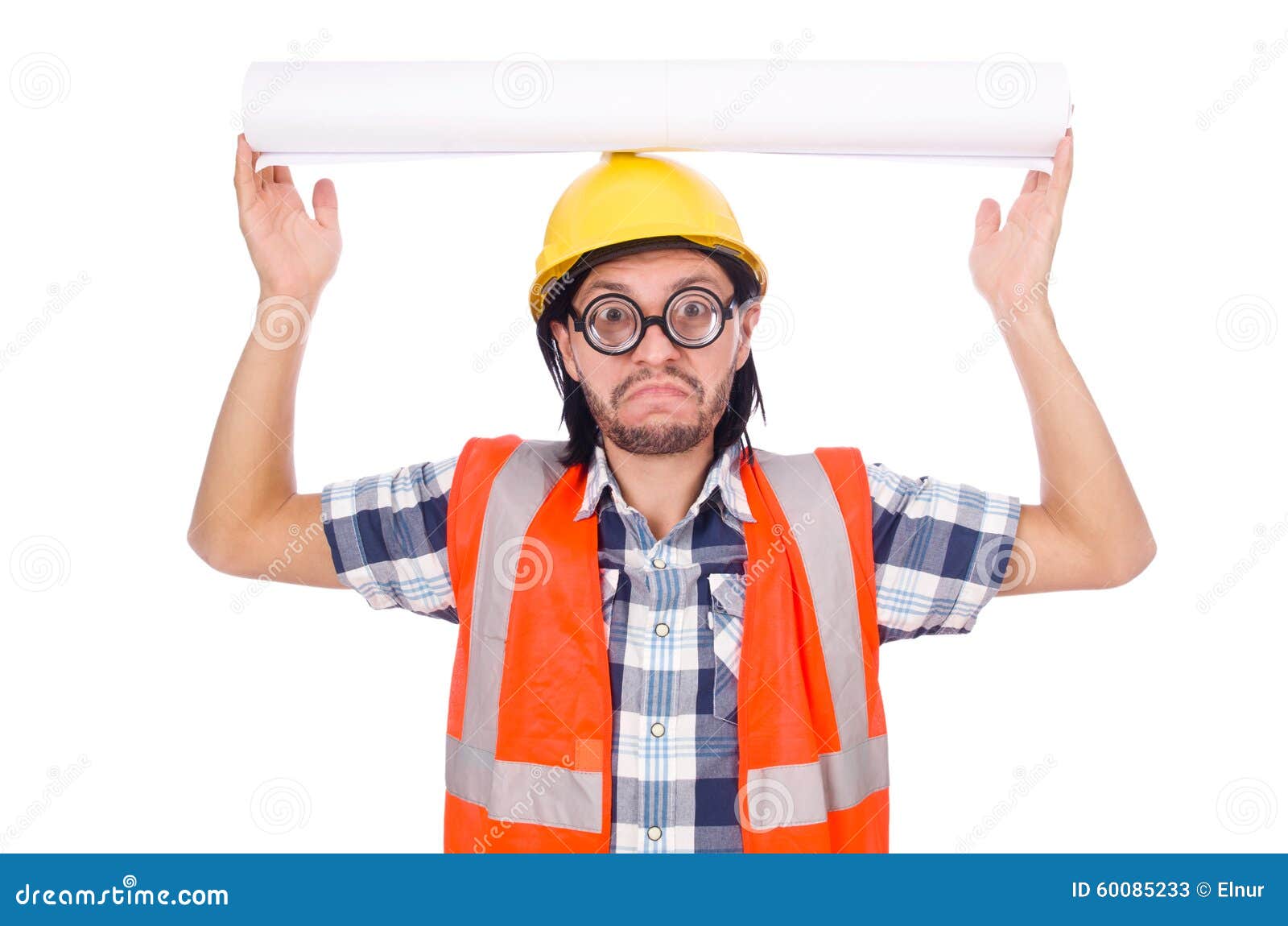 Funny Engineer on the White White Stock Image - Image of draft ...