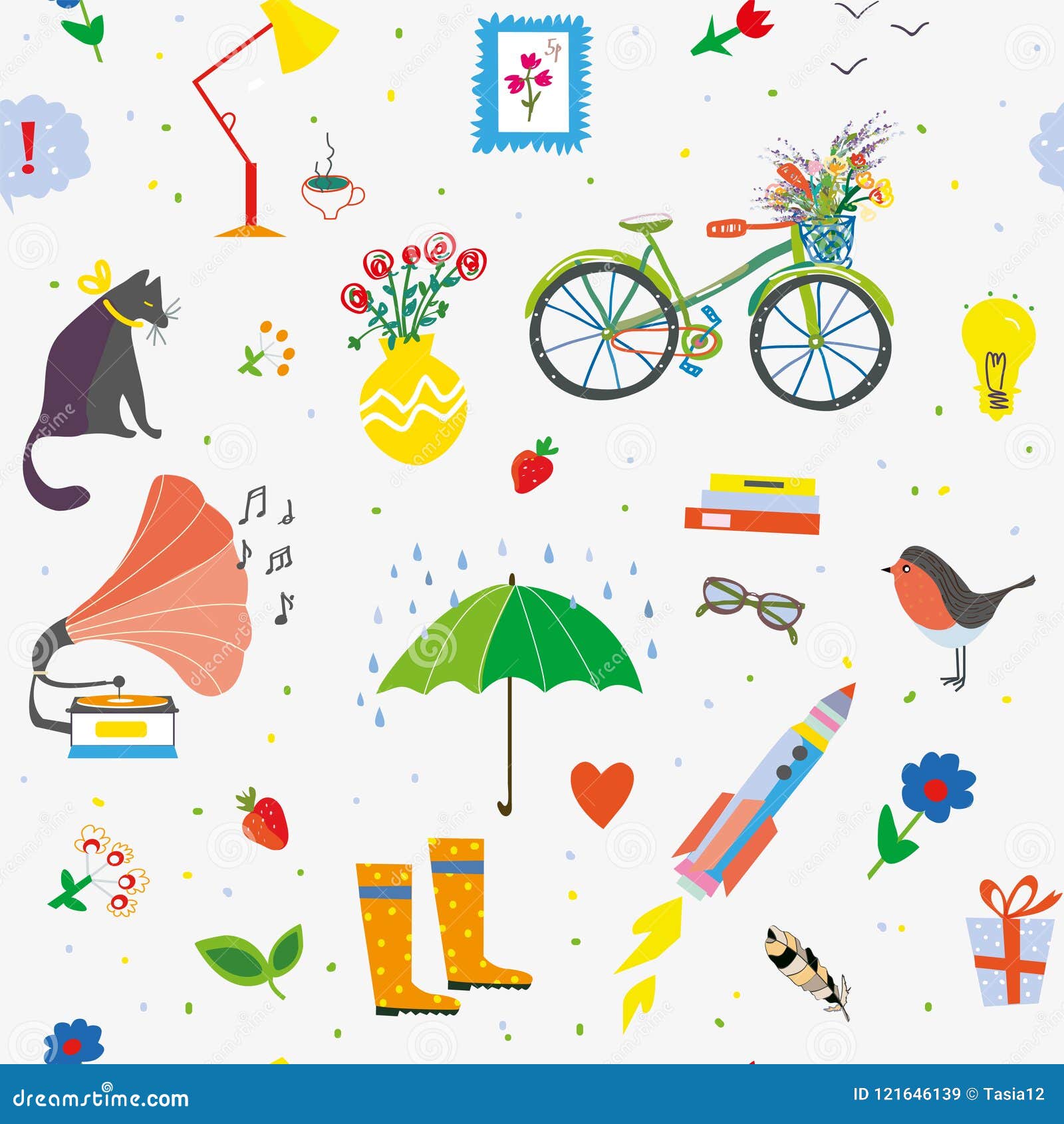 Funny Every Day Objects Seamless Pattern, Vector Illustration Stock ...