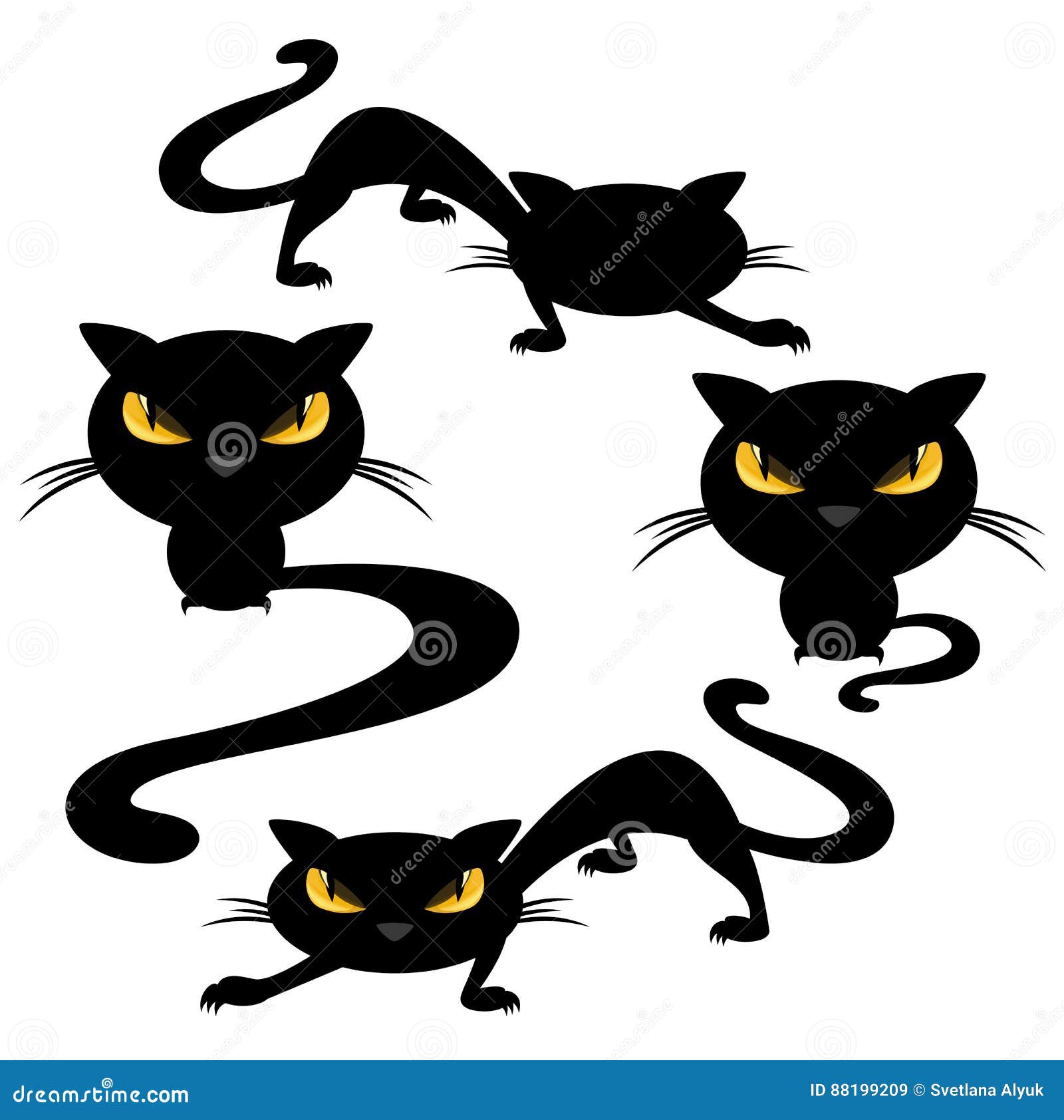 Funny Evil Black Cats - Halloween Vector Set Stock Vector ...