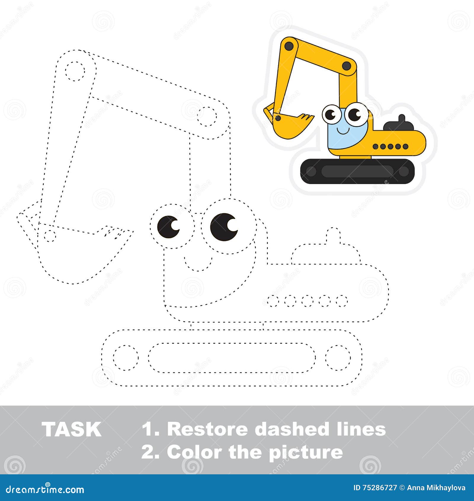 Funny Excavator To Be Traced. Vector Trace Game. Stock Vector ...