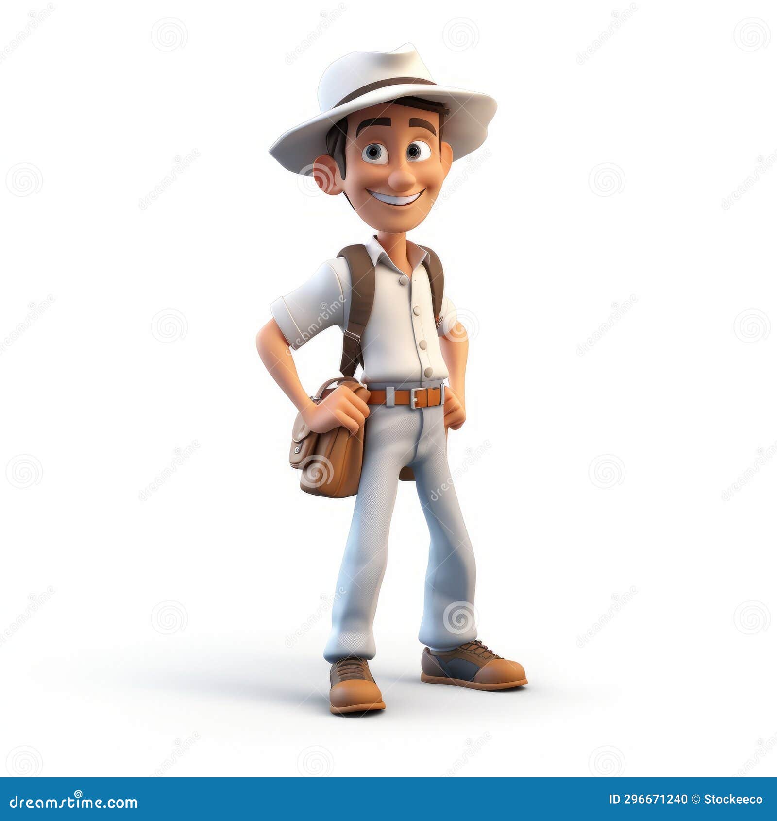Cartoon Farmer Explorer: Realistic 3d Render With Clean Look Royalty ...