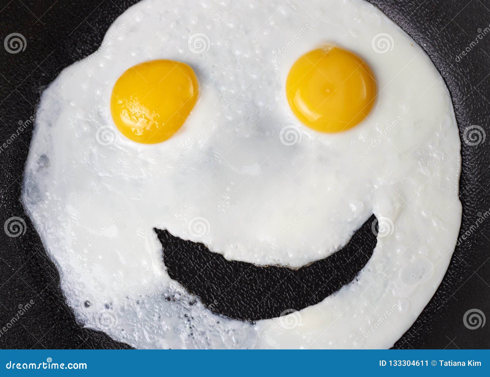 Funny Face Made of Fried Eggs in a Pan, Top View Stock Image - Image of ...