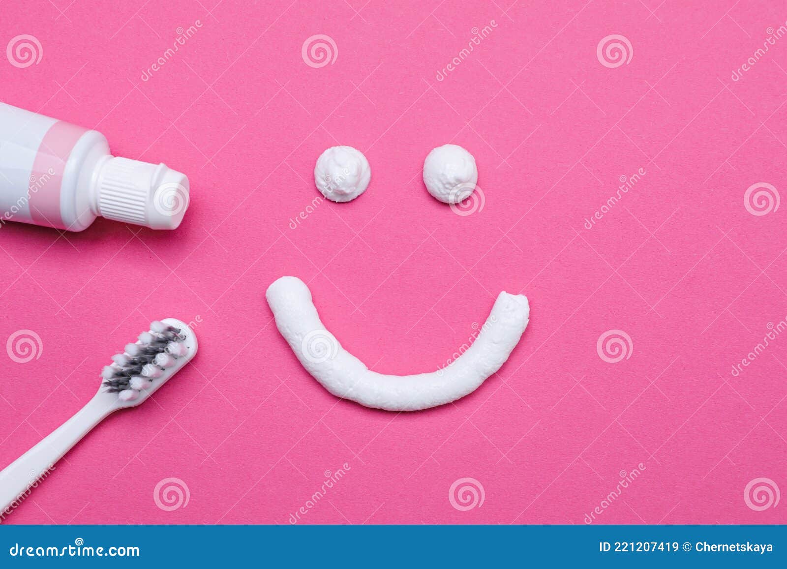 Funny Face Made with Toothpaste, Brush and Tube on Pink Background ...